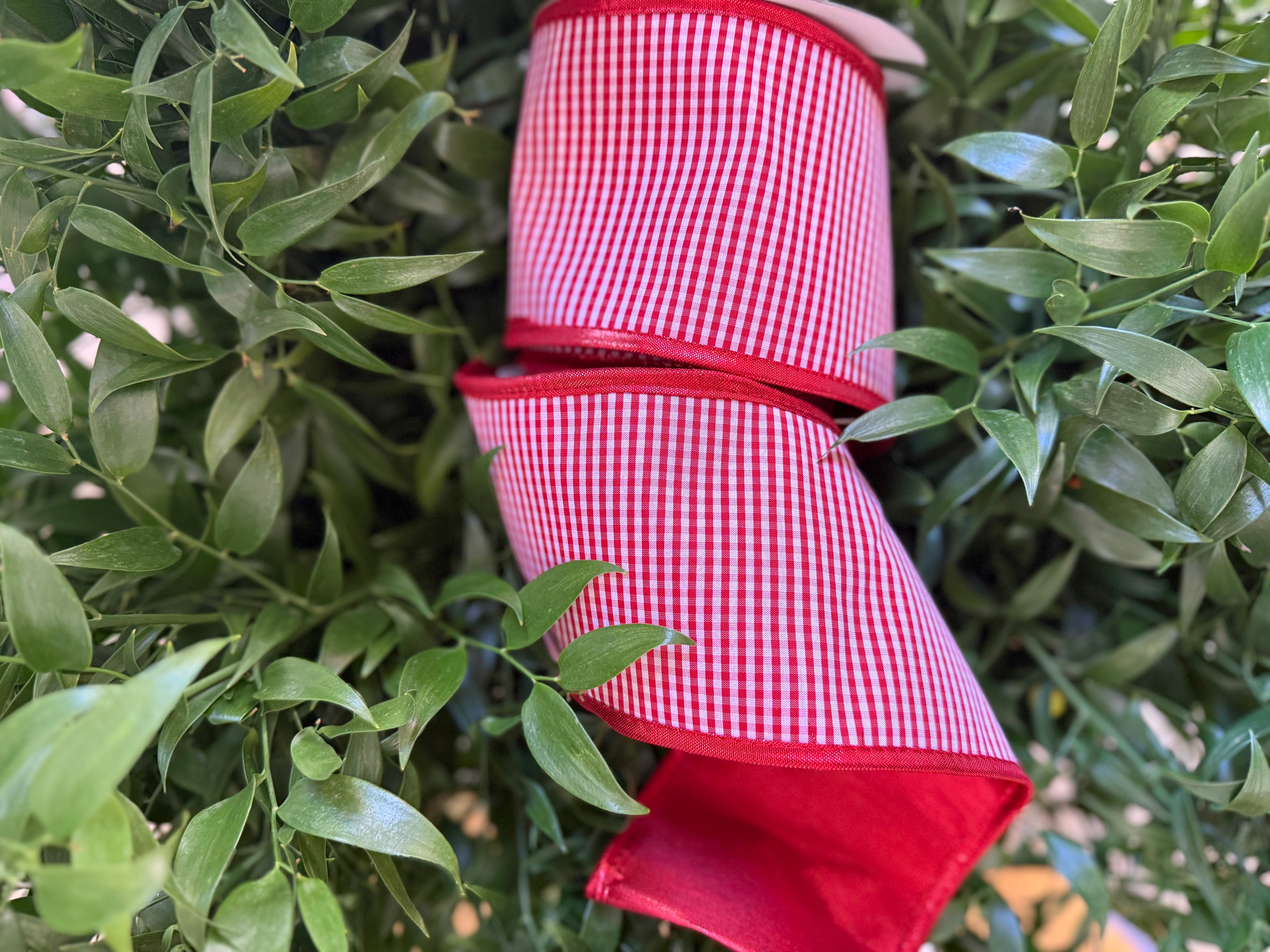 JME heavy wired ribbon. RED/WHITE Mini Check with Red Metallic Back 4 ...