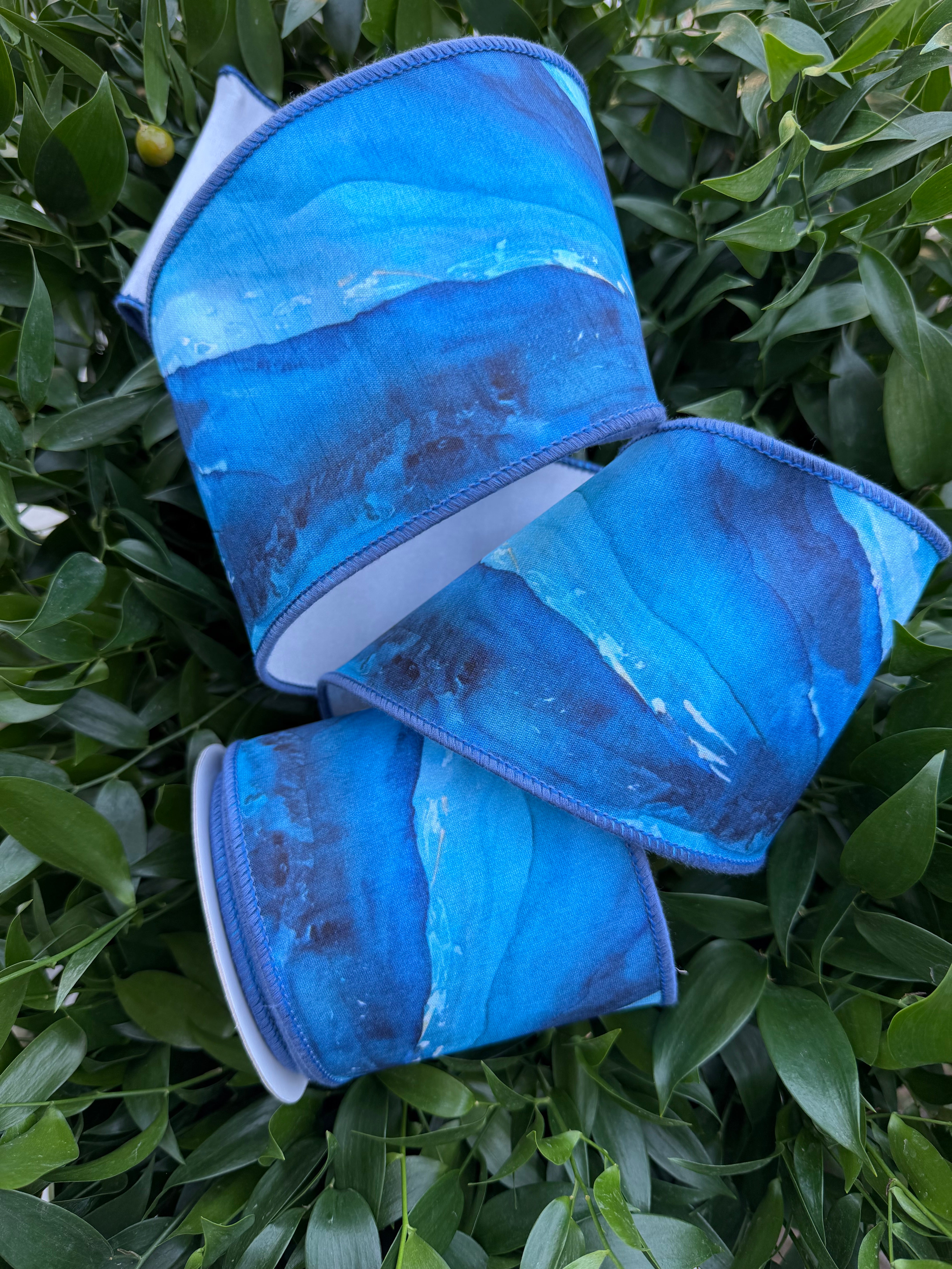 WATER COLOR GOLD FLECK DIGI PRINT/ DUPION FUSED 4"x10YD BLUE HEAVY WIR ...
